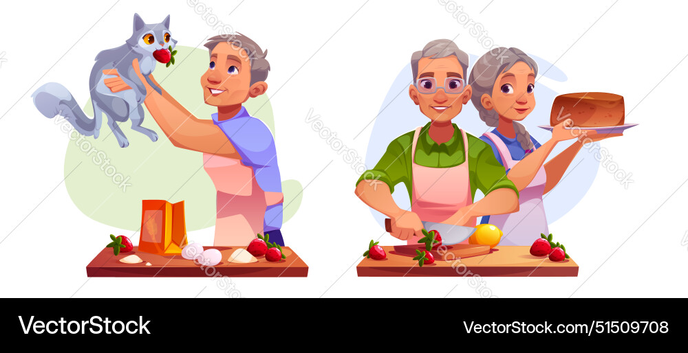 Senior people cooking pastry Royalty Free Vector Image