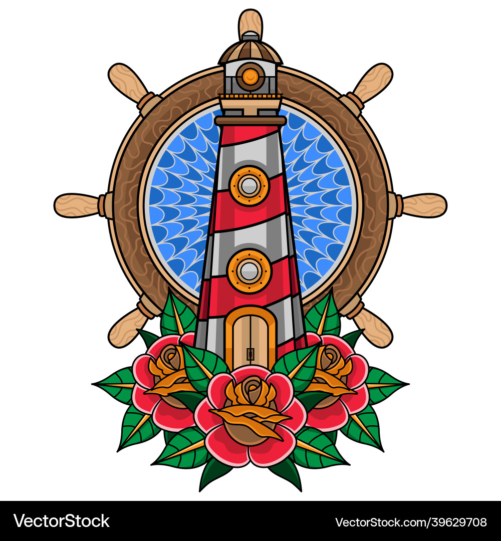Simple traditional lighthouse tattoo Royalty Free Vector