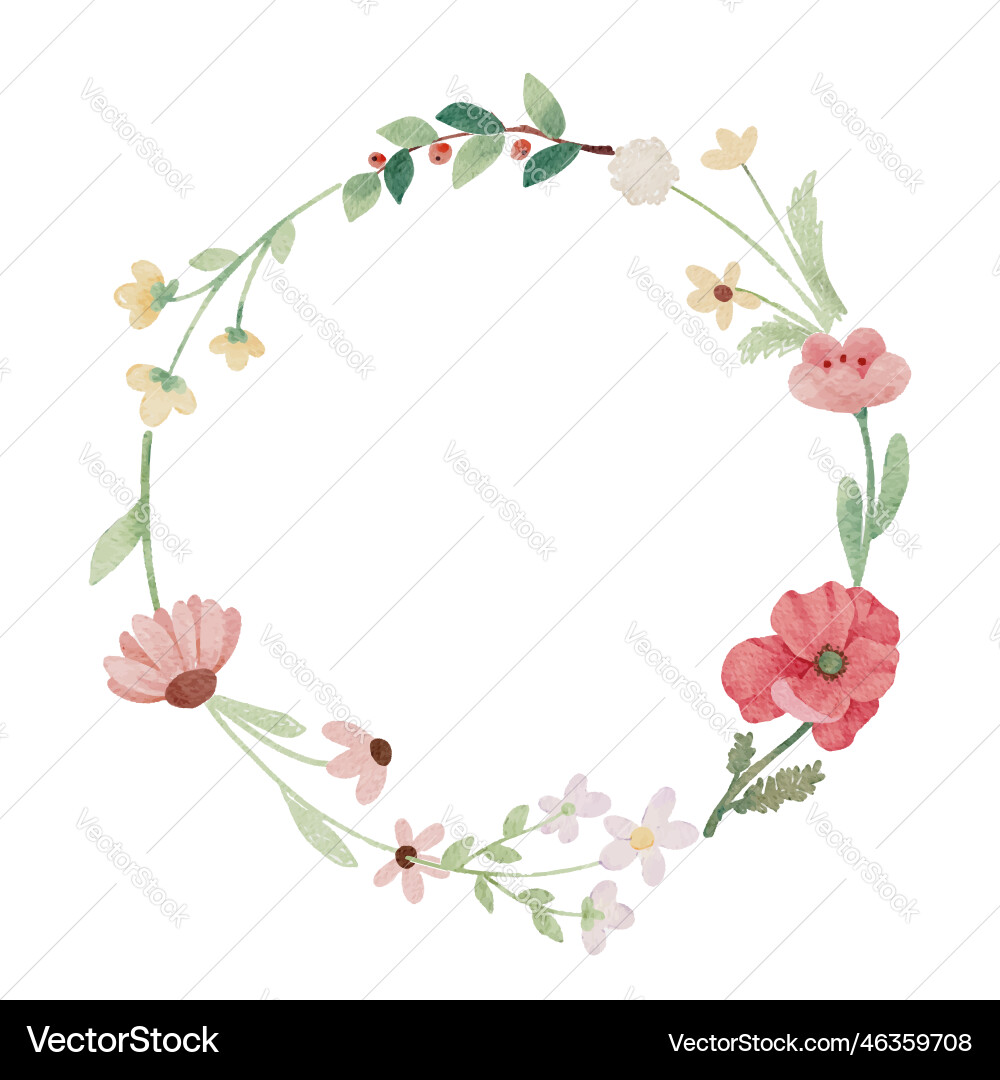 Watercolor tiny wild flower botanical wreath frame
