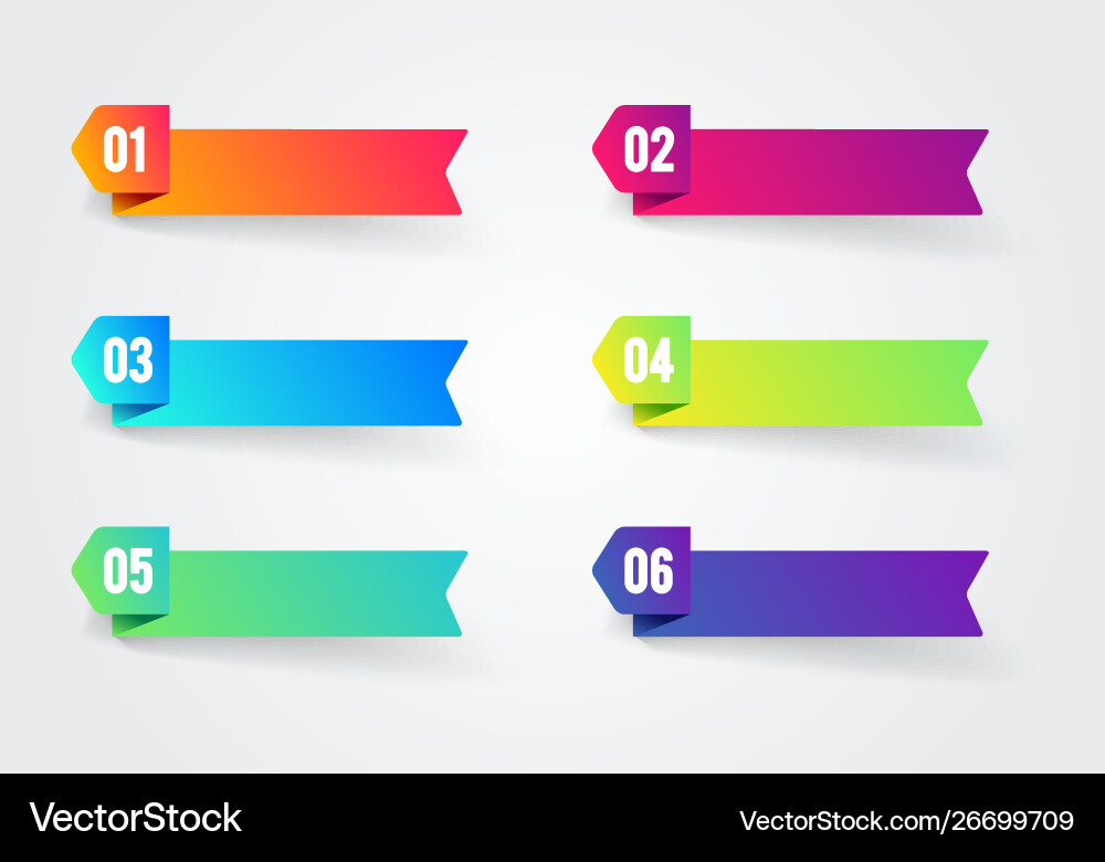 6 colorful 3d ribbon labels set Royalty Free Vector Image