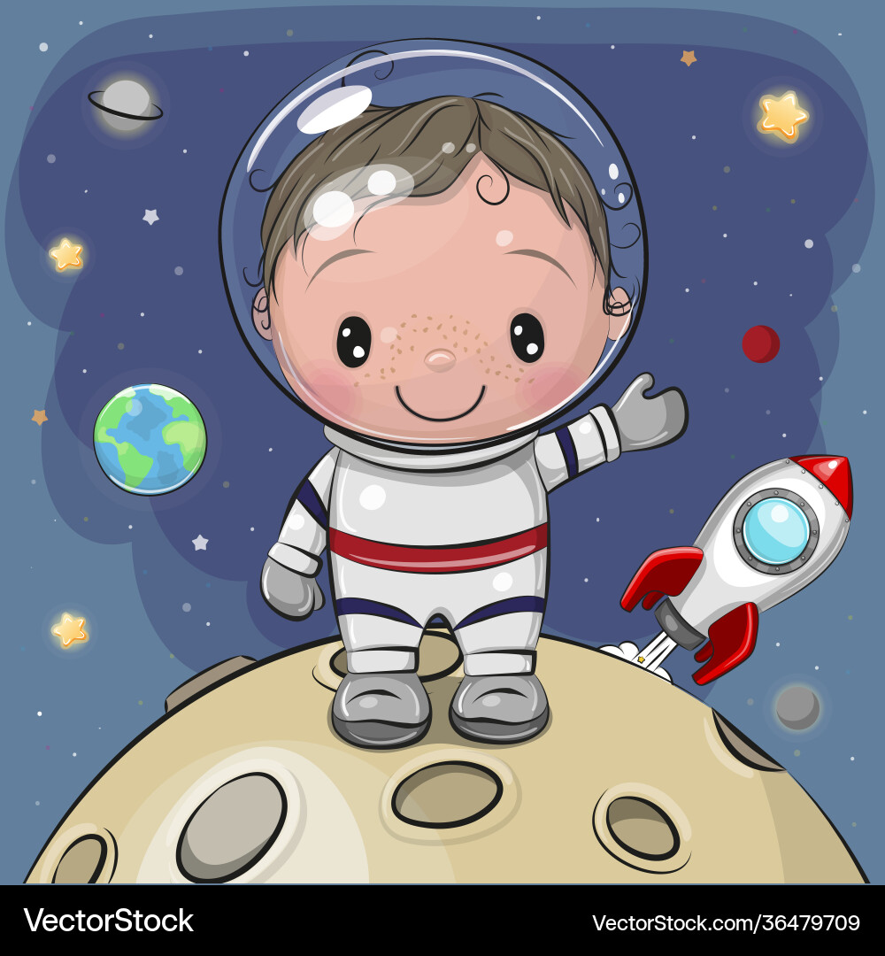 Boy astronaut on moon a space background Vector Image