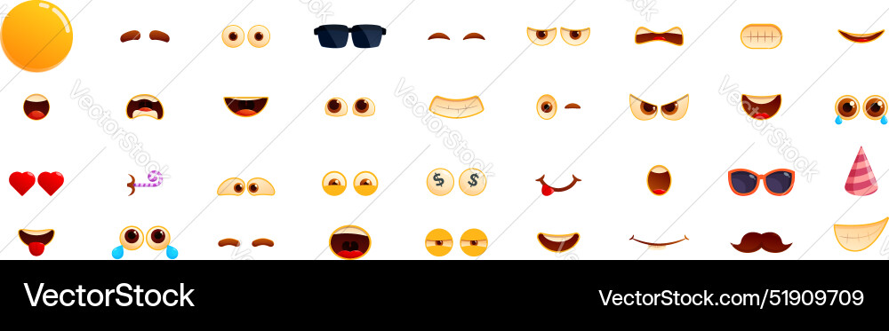 Emoji creator icons set cartoon faces showing Vector Image