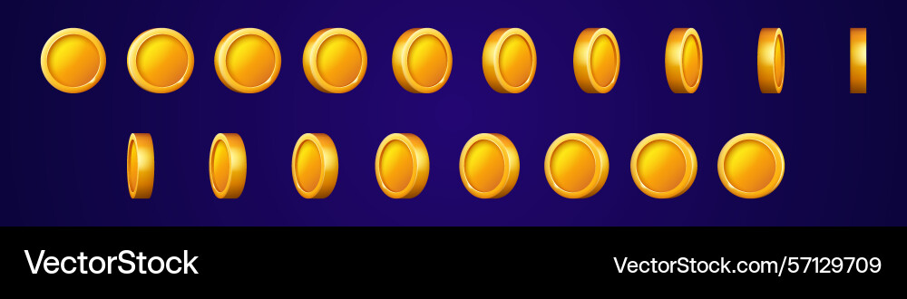 Gold coins turn around animation set Royalty Free Vector