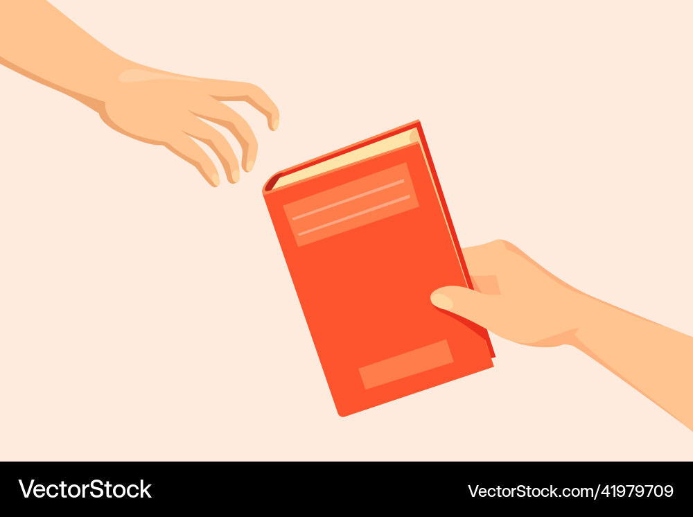 Hand giving book exchange books hands borrow Vector Image