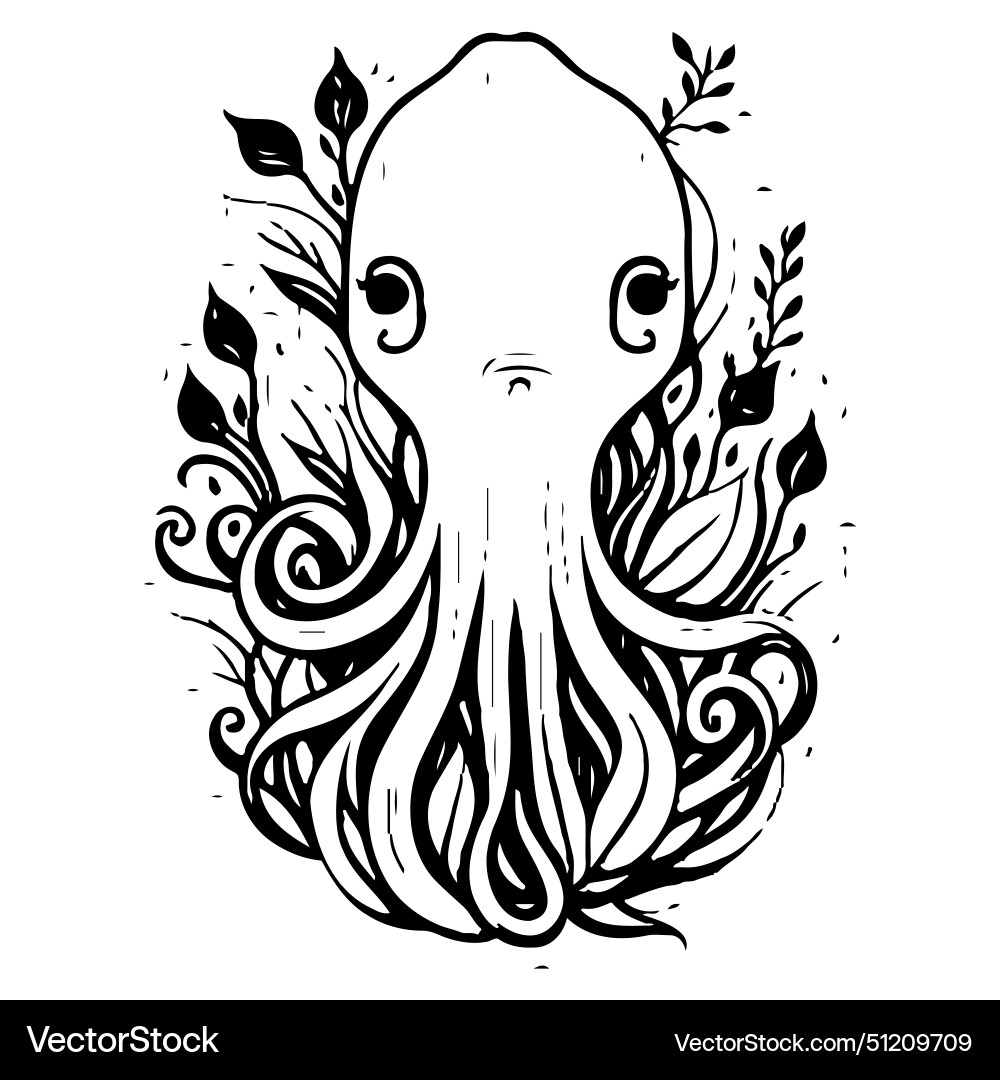 Octopus flower sketch hand draw Royalty Free Vector Image