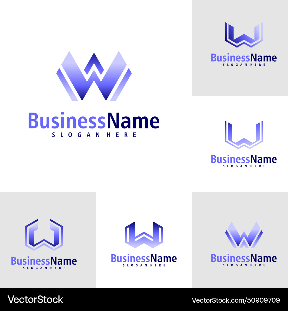 Set of letter w logo design creative initial Vector Image
