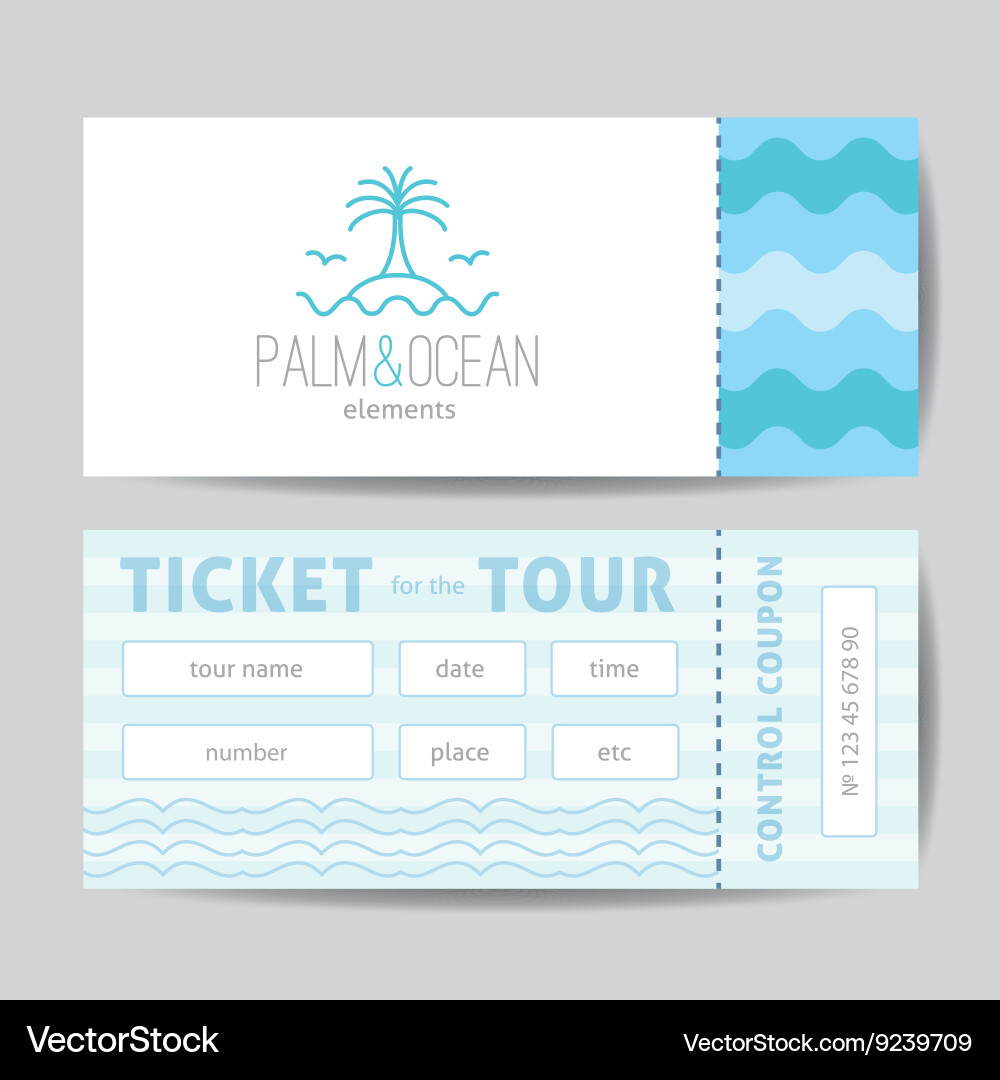 Ticket template with palm seagulls island Vector Image