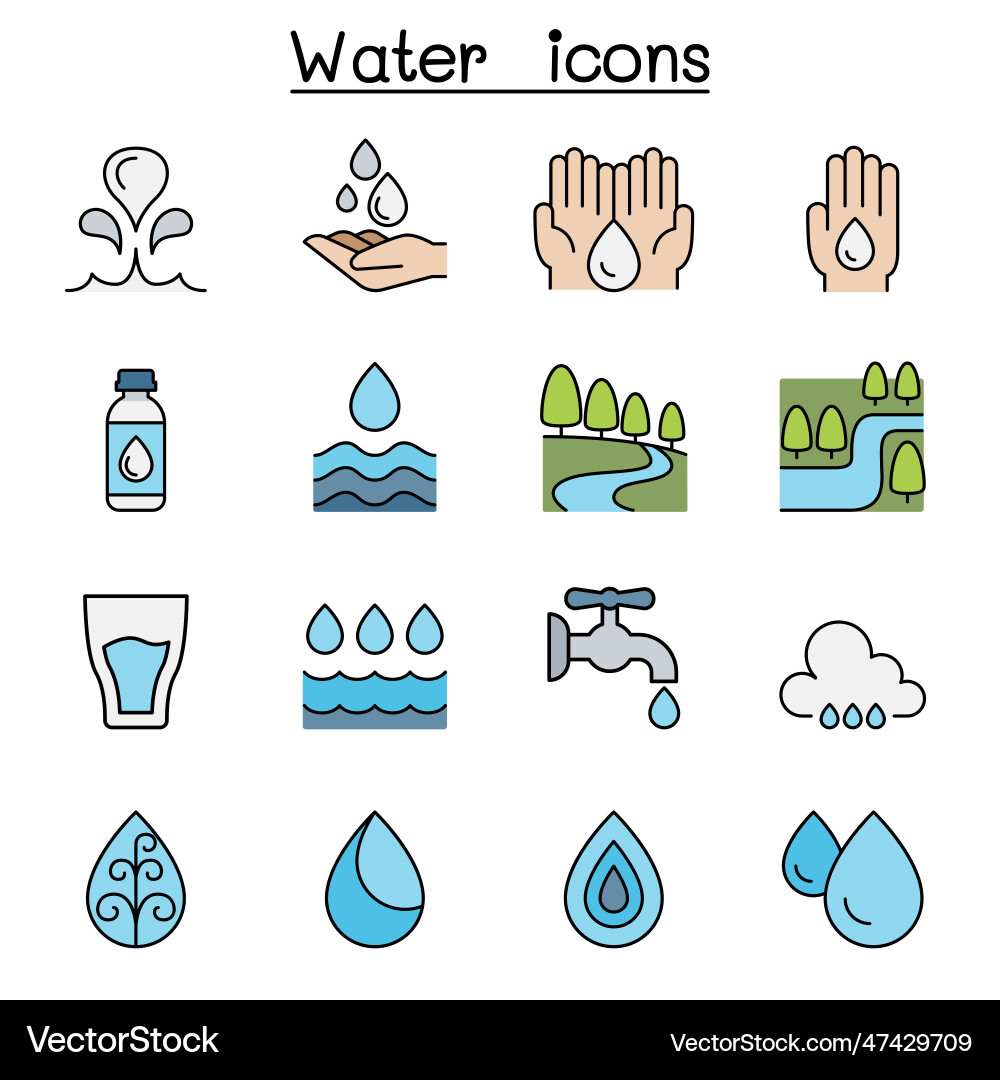 Water color line icon set Royalty Free Vector Image