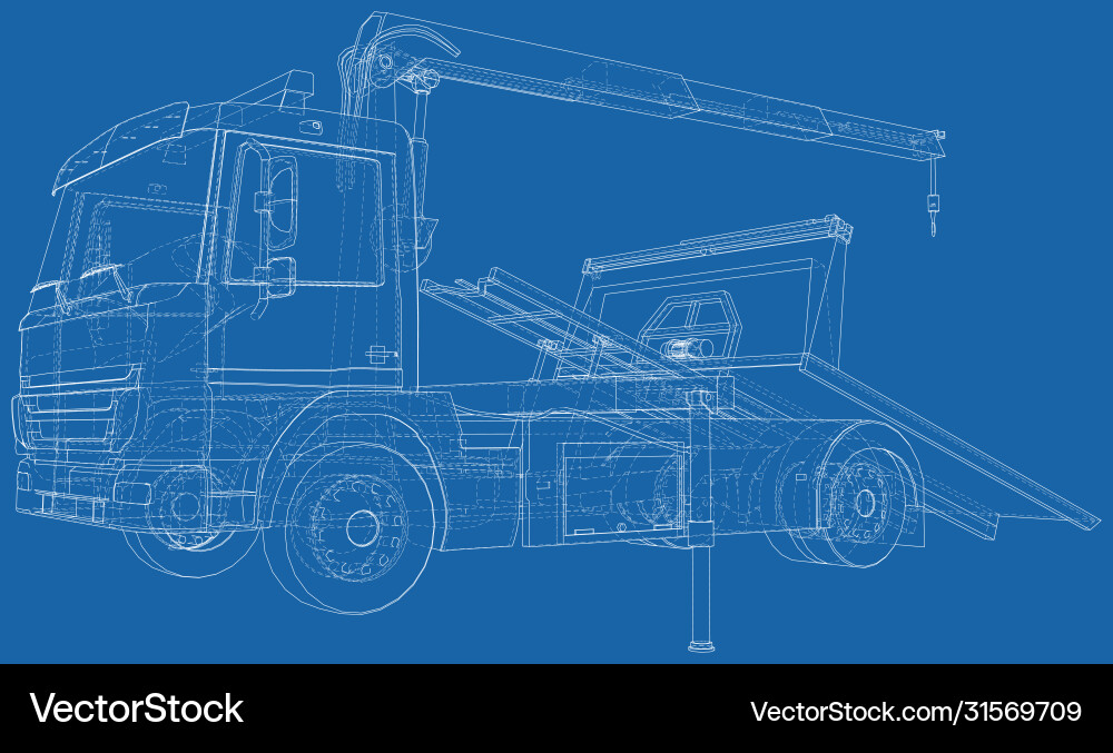 Wire-frame tow truck the layers visible Royalty Free Vector