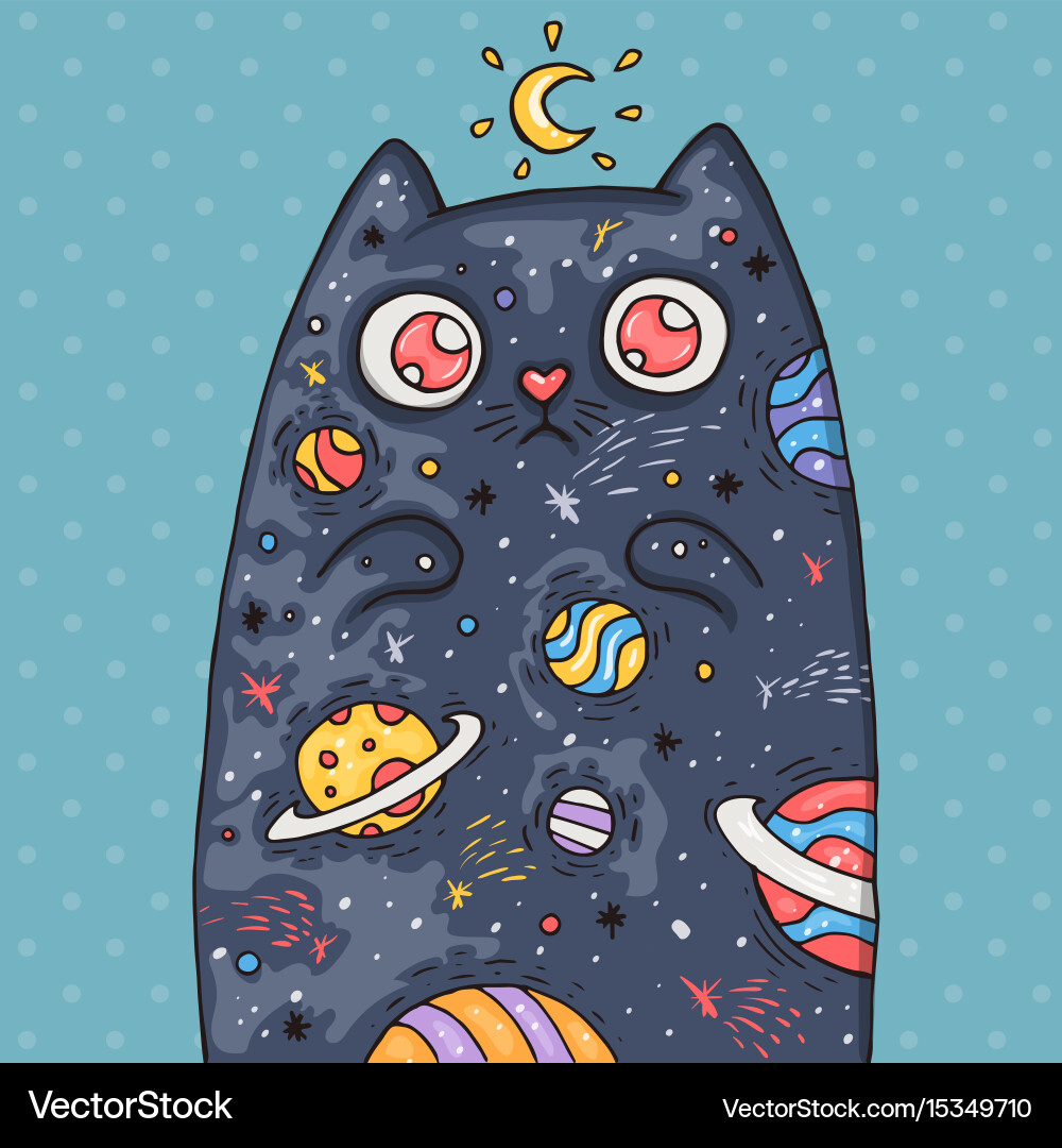 Cartoon cute cat with the universe inside Vector Image