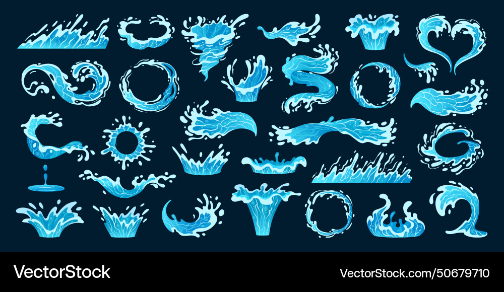 Cartoon water drop splash set blue liquid drops Vector Image