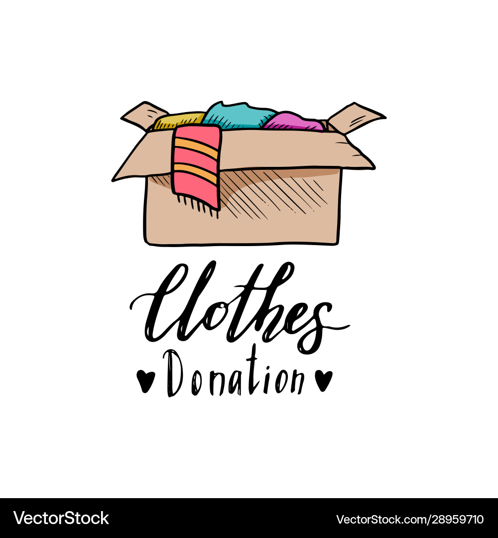 Donation box with clothes and lettering style text