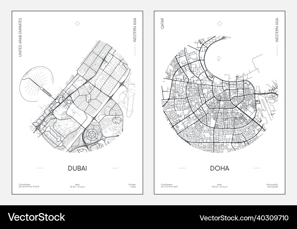 Dubai & Doha City Map – Royalty-Free Vector | VectorStock