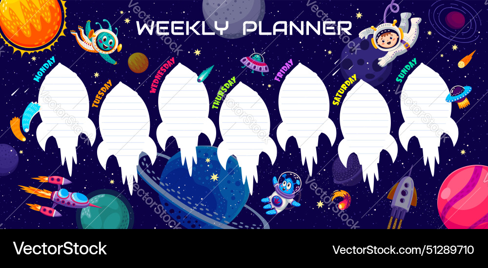 Galaxy space weekly education timetable schedule Vector Image