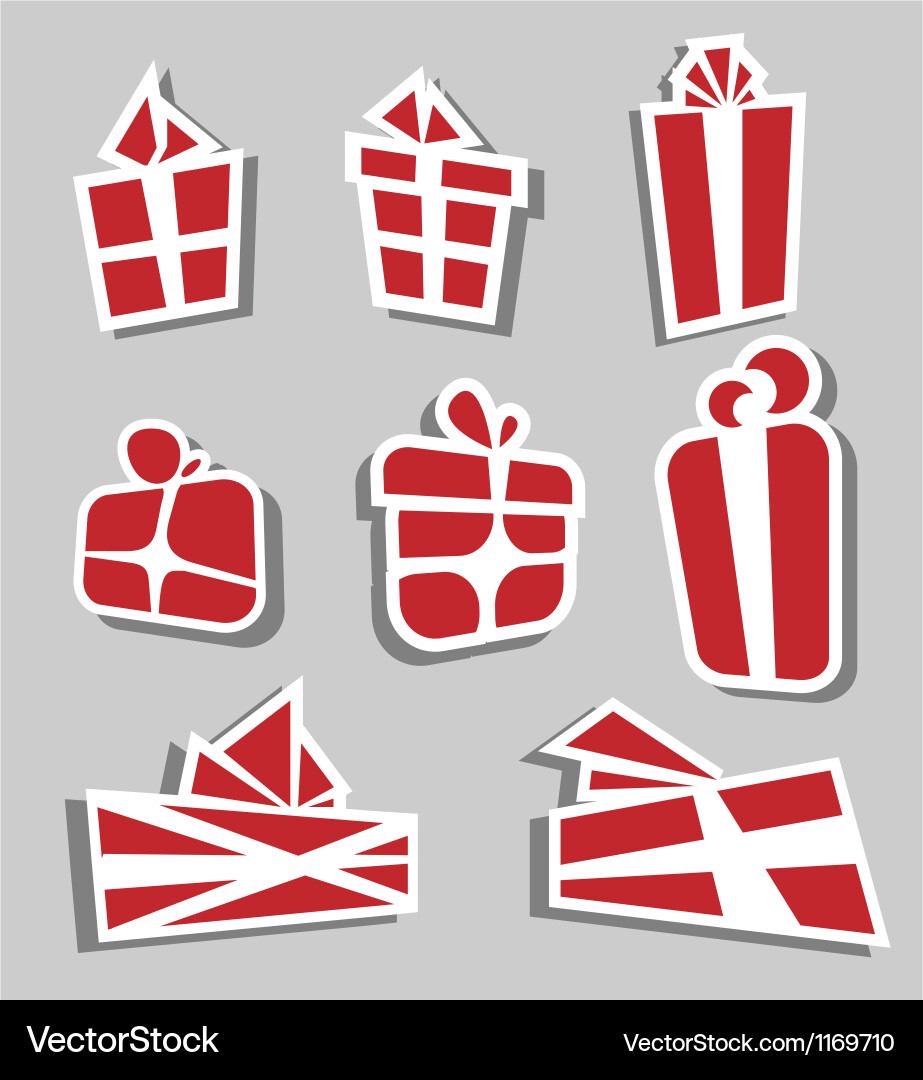 Gift box sticker set Royalty Free Vector Image