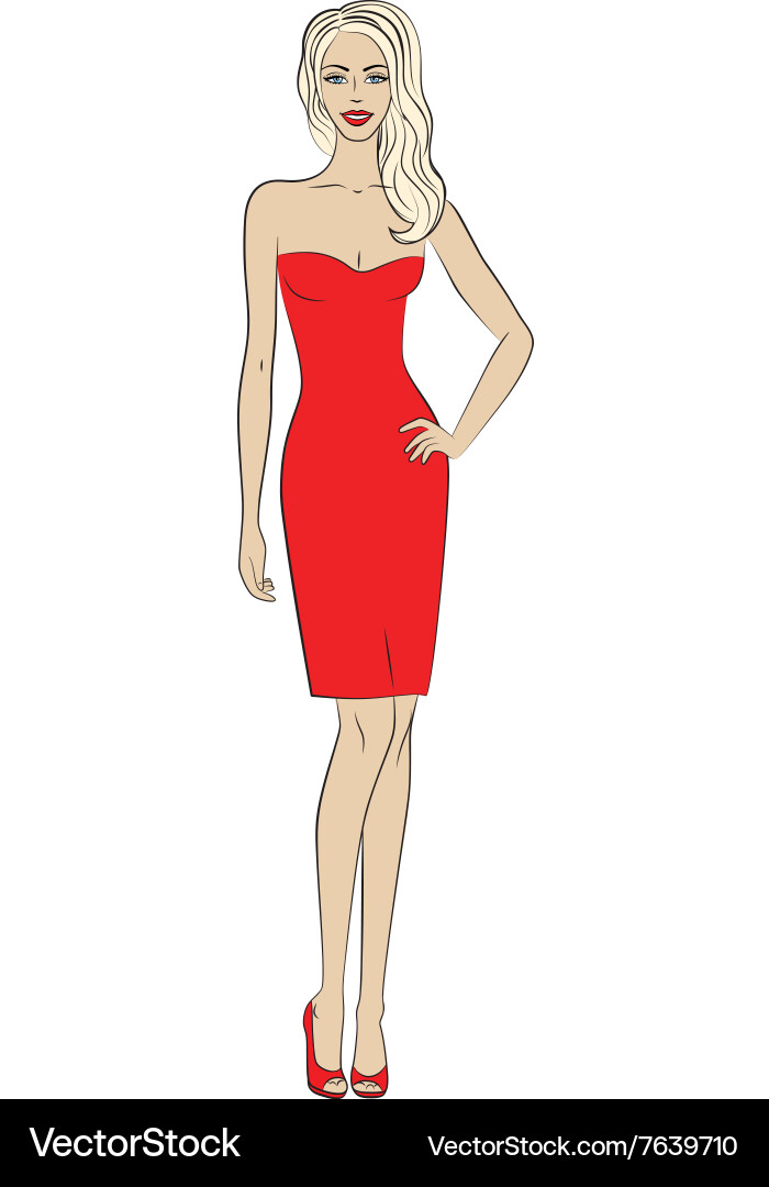 Woman In Red Dress Royalty Free Vector Image Vectorstock