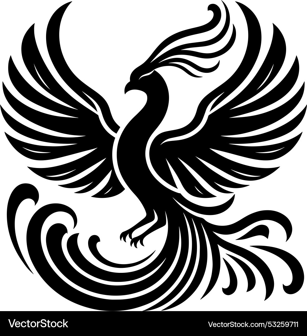 Beautiful phoenix bird flying silhouette isolated Vector Image