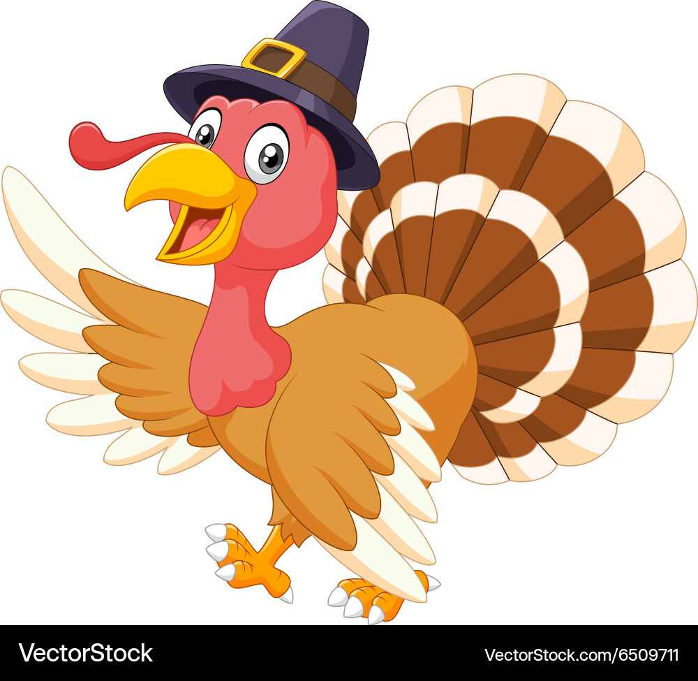 Cartoon turkey waving isolated on white background