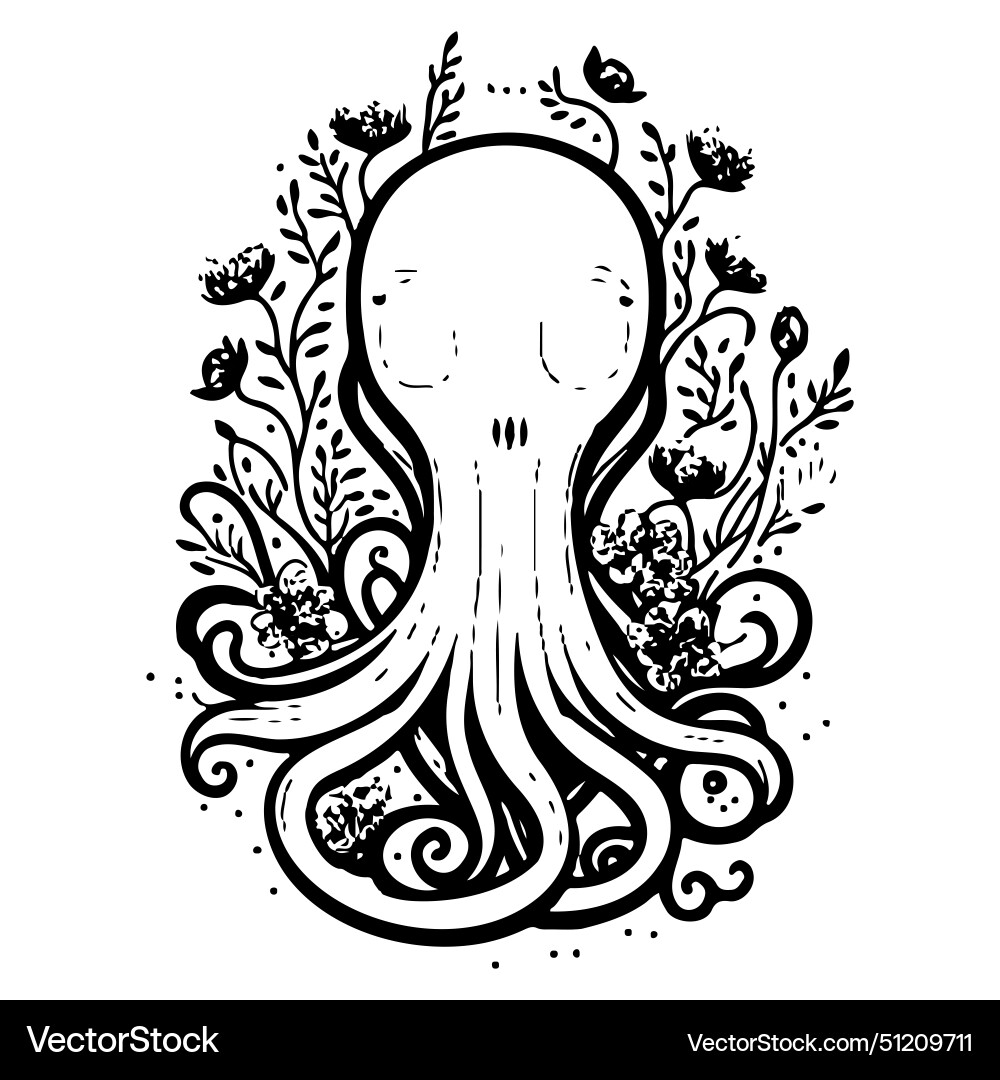 Octopus flower sketch hand draw Royalty Free Vector Image