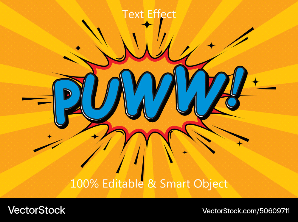 Pow editable text effect 3 dimension emboss comic Vector Image