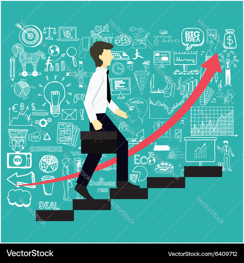 Business man step up stairs Royalty Free Vector Image