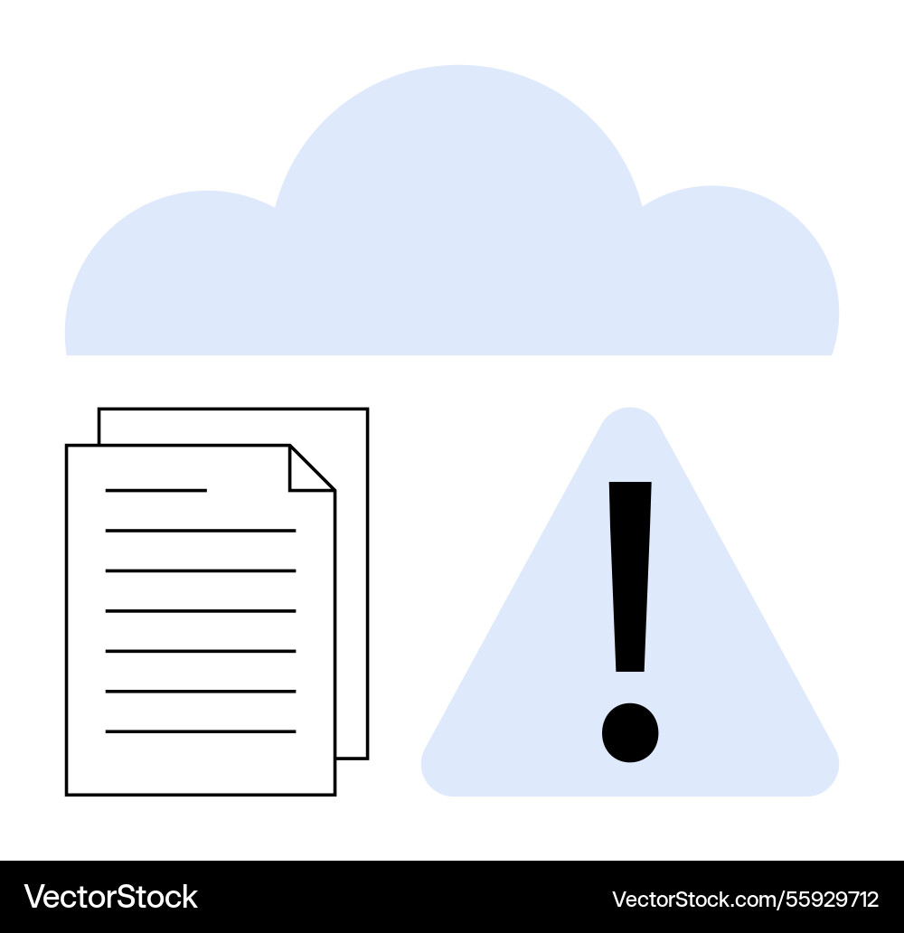 Cloud storage alert with documents and warning Vector Image