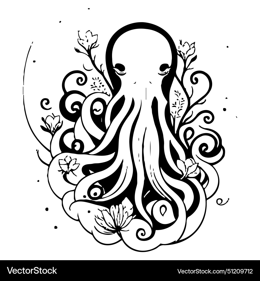 Octopus flower sketch hand draw Royalty Free Vector Image
