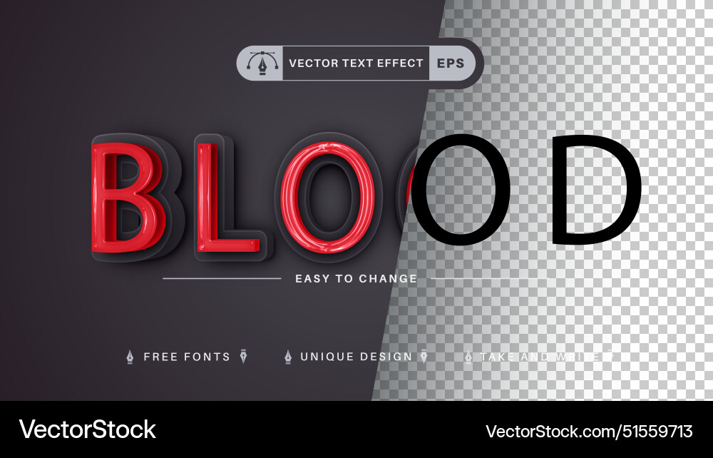 Blood - editable text effect font style Royalty Free Vector