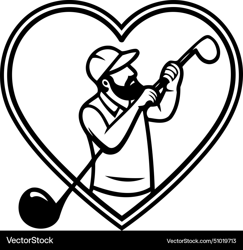 Golf player in heart shape logo emblem badge Vector Image