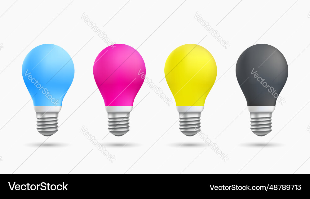 Light bulbs are painted in cmyk ink Royalty Free Vector