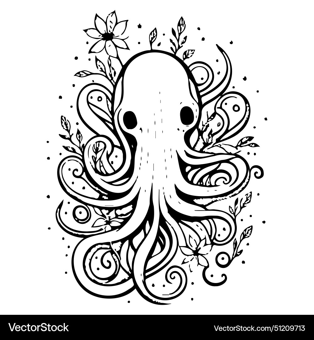 Octopus flower sketch hand draw Royalty Free Vector Image
