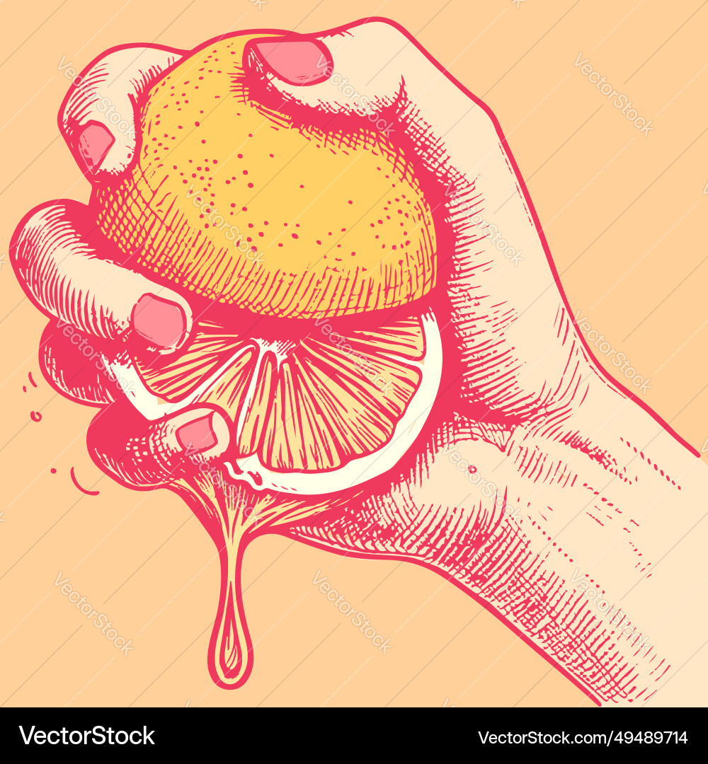 A womans hand squeezing half lime Royalty Free Vector Image