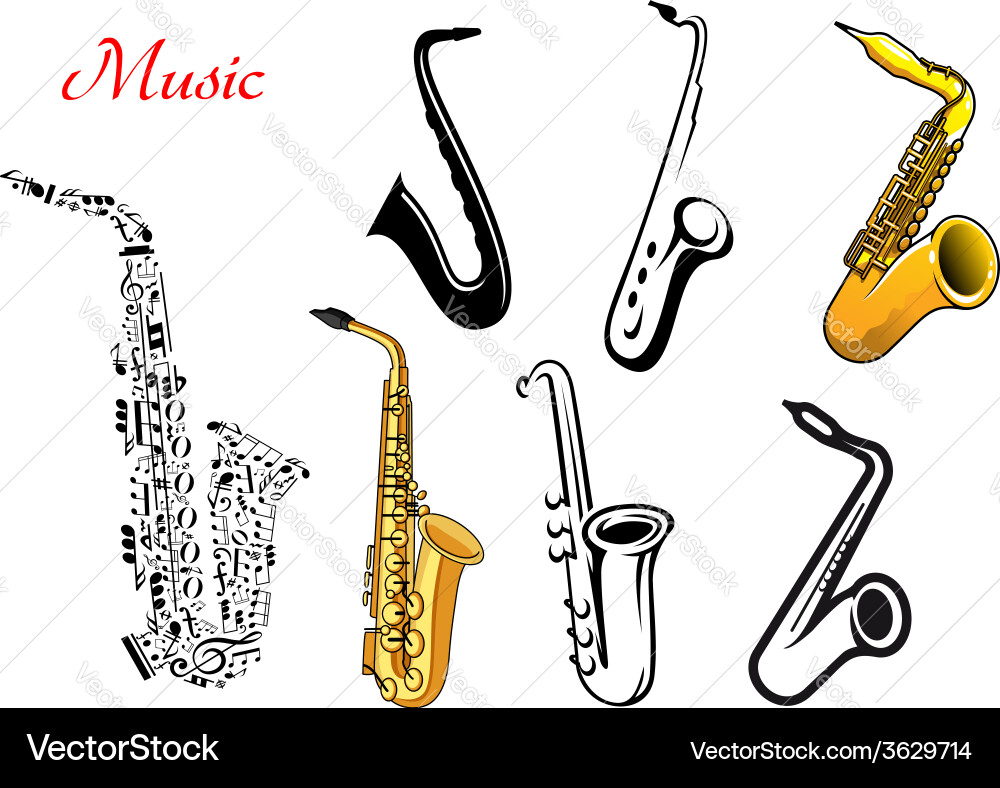 Cartoon saxophone music instruments Royalty Free Vector