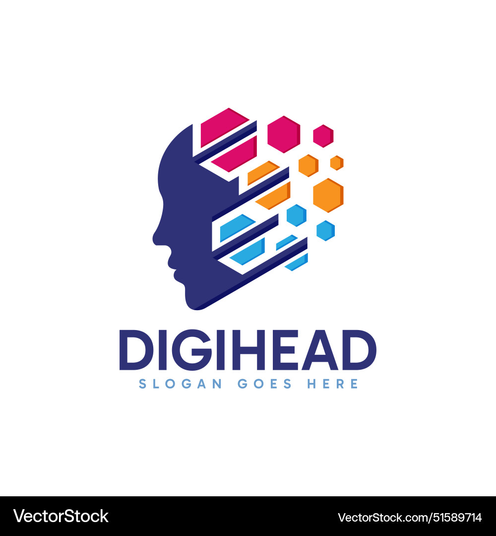 Digital head logo design with silhouette Vector Image