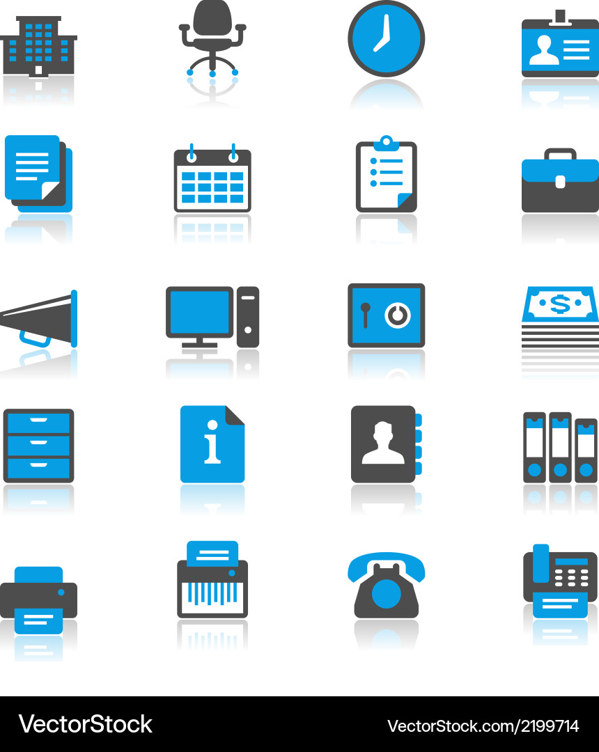 Office supplies flat with reflection icons Vector Image