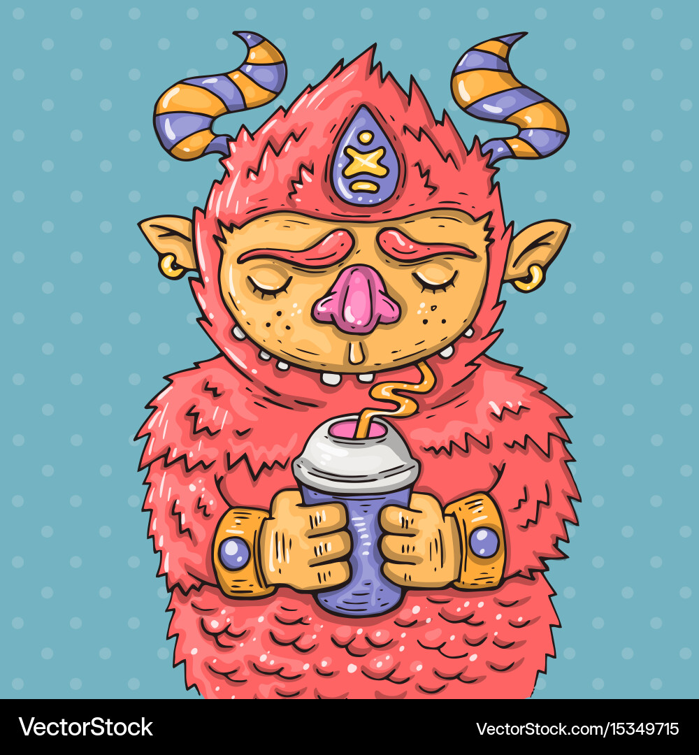 Cartoon monster drinking from a cup Royalty Free Vector