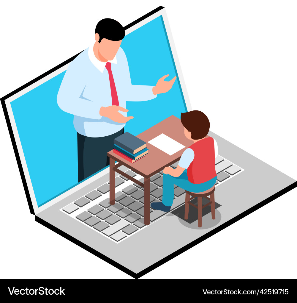 Laptop tutor child composition Royalty Free Vector Image
