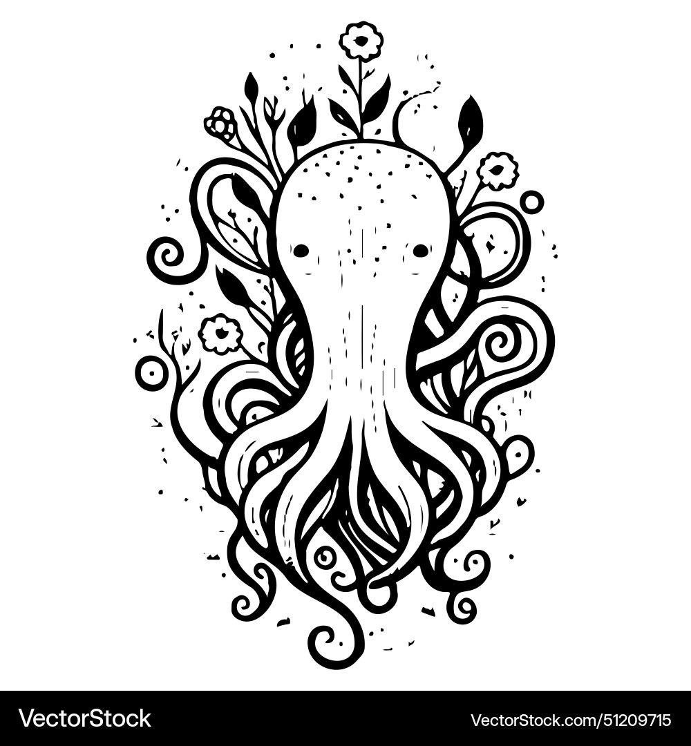 Octopus flower sketch hand draw Royalty Free Vector Image