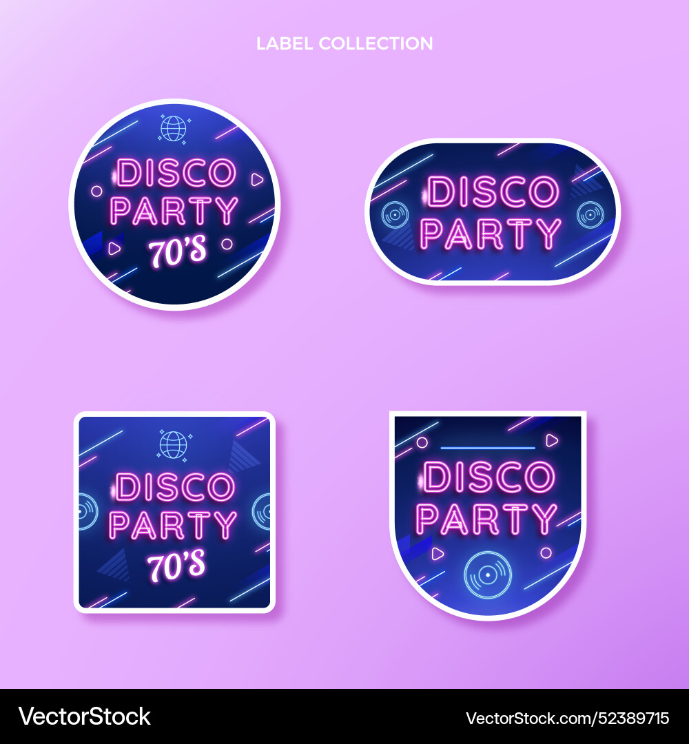 Realistic neon disco party badges Royalty Free Vector Image