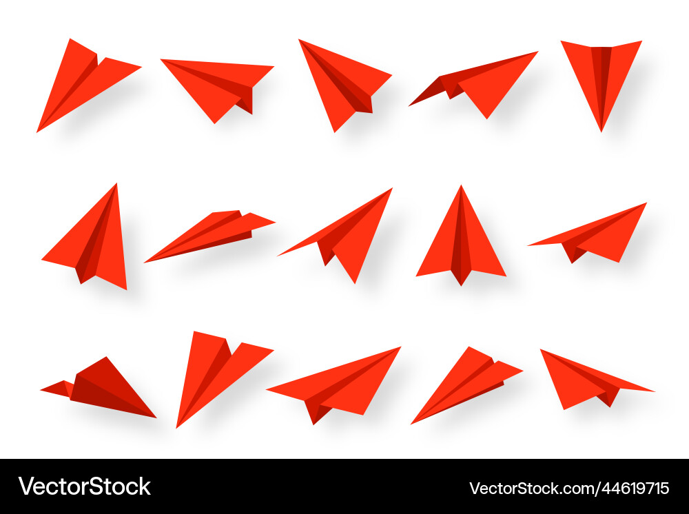 Realistic red paper planes collection handmade Vector Image