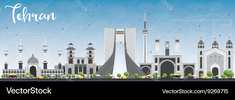 Tehran skyline with gray landmarks Royalty Free Vector Image