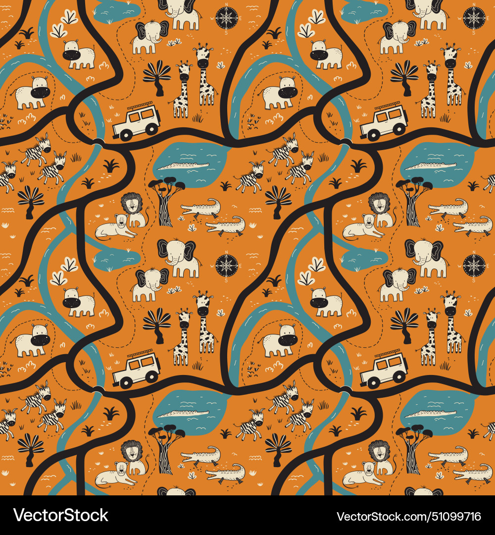 African savanna map seamless pattern Royalty Free Vector