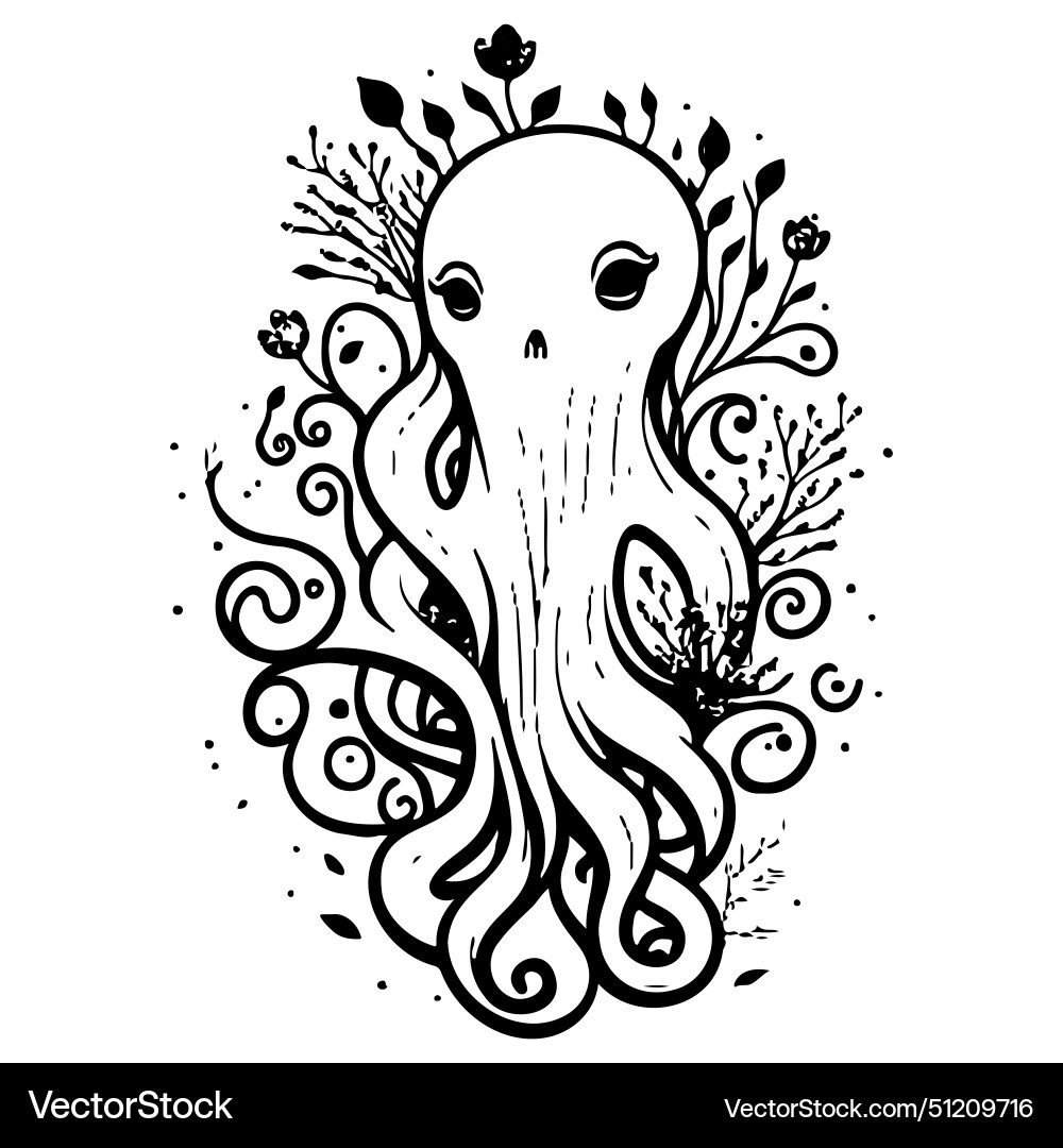Octopus flower sketch hand draw Royalty Free Vector Image