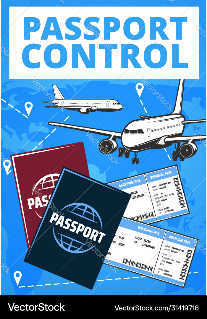 Passport control airport service plane Royalty Free Vector