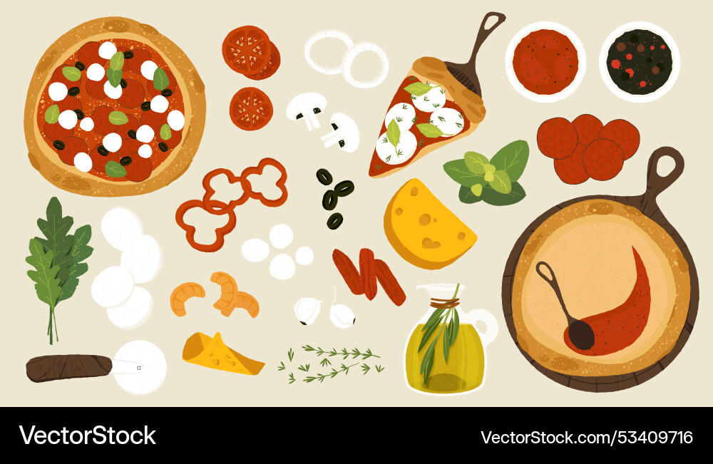 Pizza ingredients cartoon with cheese Royalty Free Vector