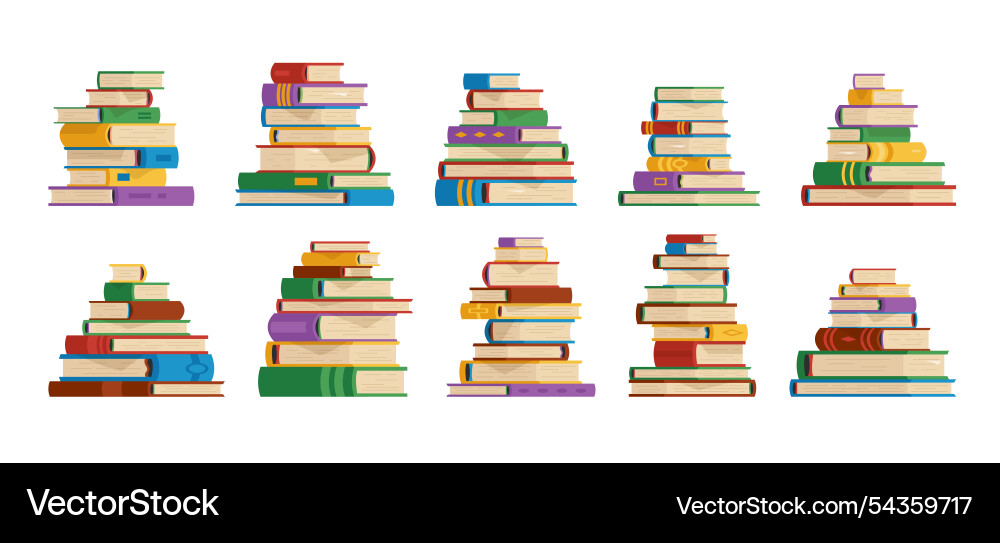 Book stacks library bookstore literature set Vector Image