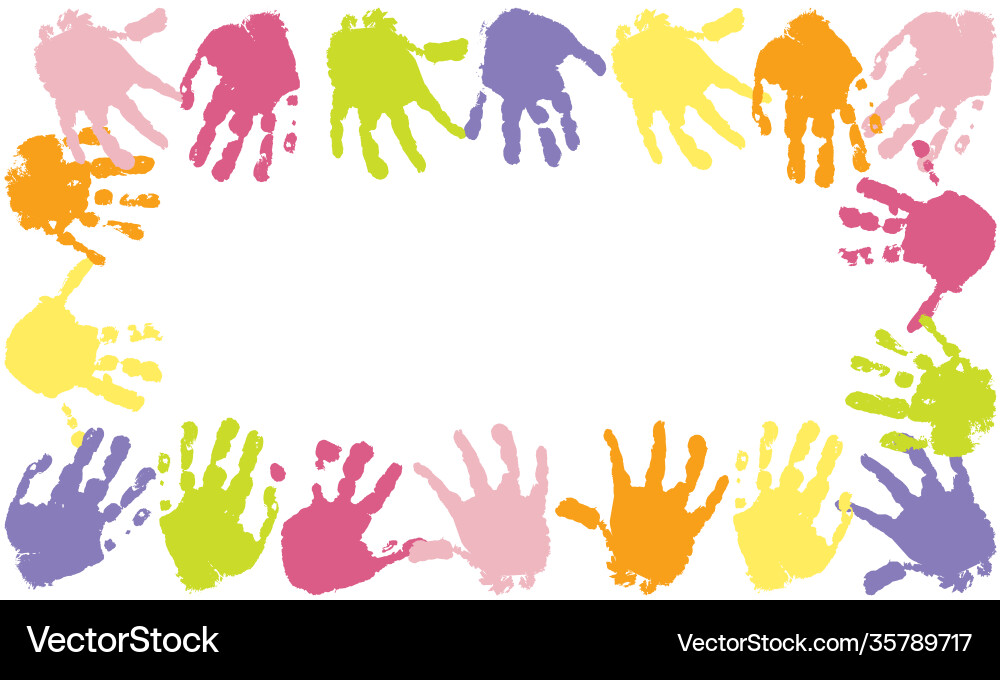 Colorful Kids Handprints Frame Royalty Free Vector Image