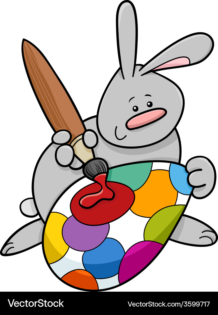 Easter bunny painting egg cartoon Royalty Free Vector Image