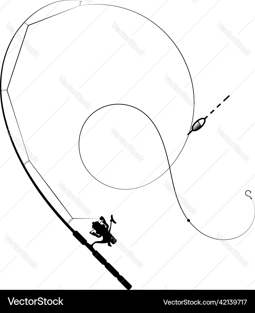Fishing rod silhouette with float and hook Vector Image