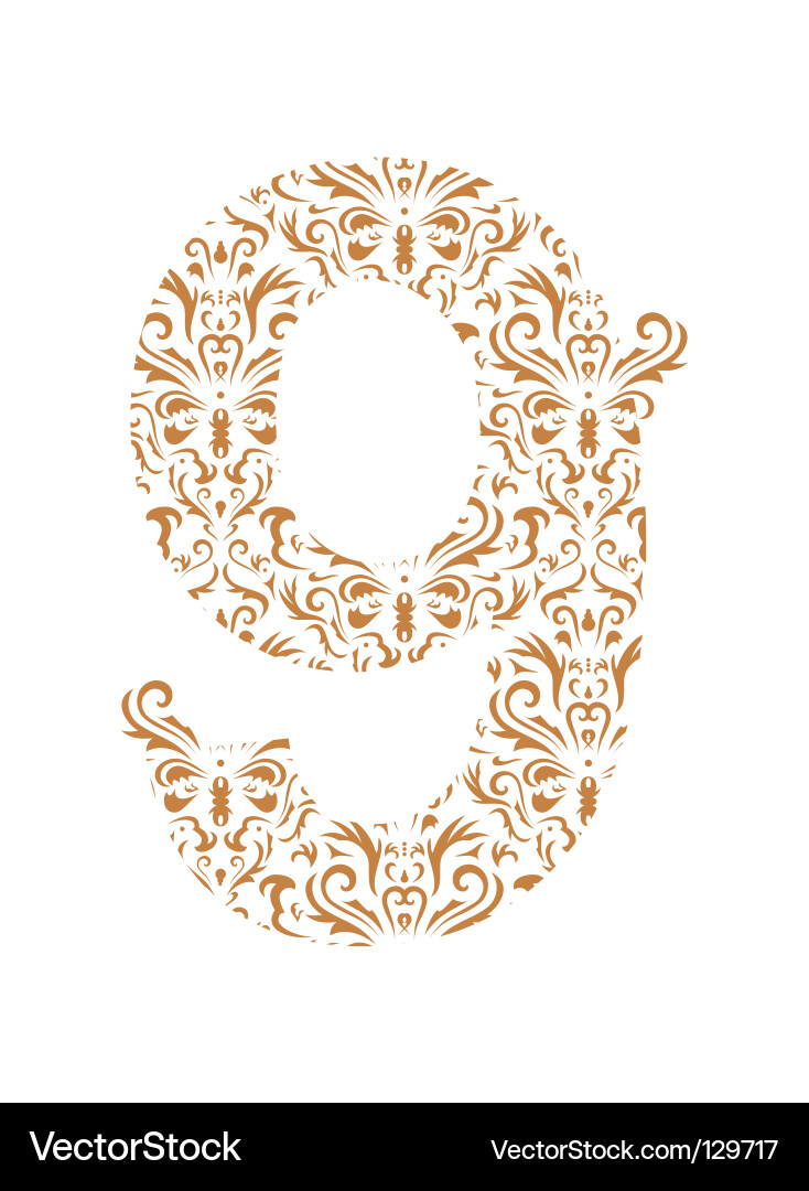 Floral Number Nine Ornament Royalty Free Vector Image